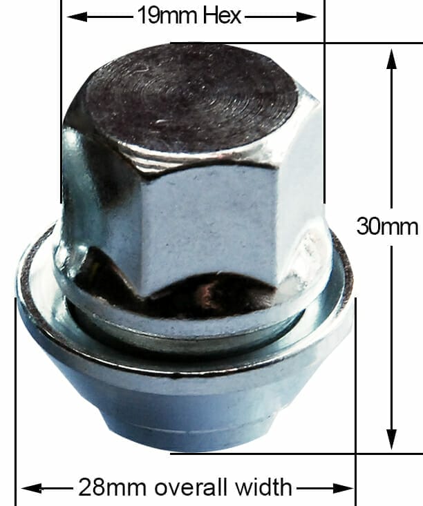 Ford alloy wheel nuts set of 4. M12 x 1.5 19mm Hex with captive washer